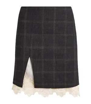 Sandro Check Lace-trim Mini Skirt - Black