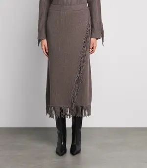 Simkhai Wool-cashmere Fringe Wrap Midi Skirt
