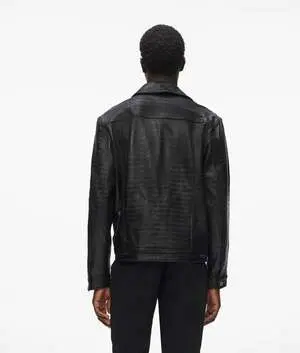 Karl Lagerfeld Leather Croco Trucker Jacket