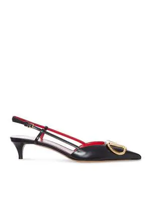 Valentino Garavani Leather Slingback Pumps With V Logo Detail - Black