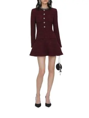 SELF-PORTRAIT Bordeaux Knitted Mini-dress With Embellishments
