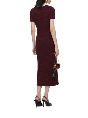 SELF-PORTRAIT Bordeaux Textured Knit Midi Dress