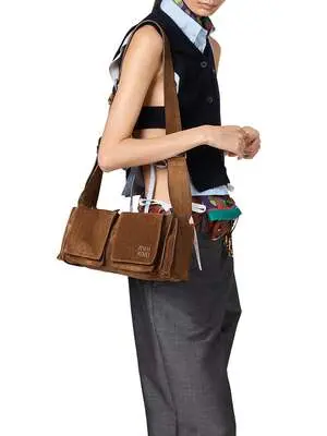 Miu Miu Utilitaire Shoulder Bag In Suede Leather