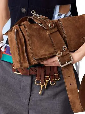 Miu Miu Utilitaire Shoulder Bag In Suede Leather