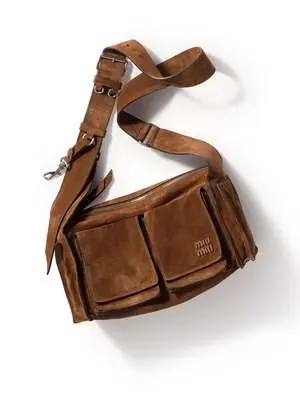 Miu Miu Utilitaire Shoulder Bag In Suede Leather