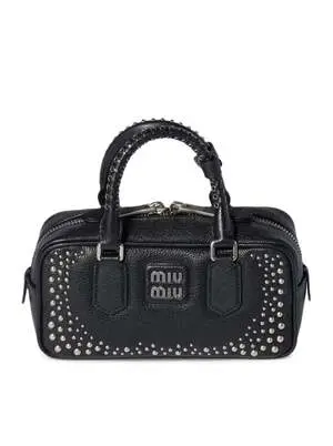 Miu Miu Studded Leather Arcadie Bag - Black
