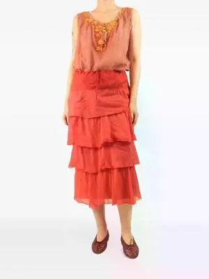 DOSA Tiered Drawstring Midi Skirt - Red