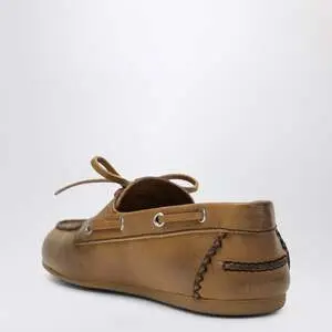 Miu Miu Leather Boat Shoes With Embroidery