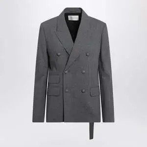 AMI Paris Grey Double-breasted Blazer In Virgin Wool - Gray