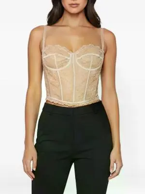 Gucci Gg Lace Corset Top - Neutrals