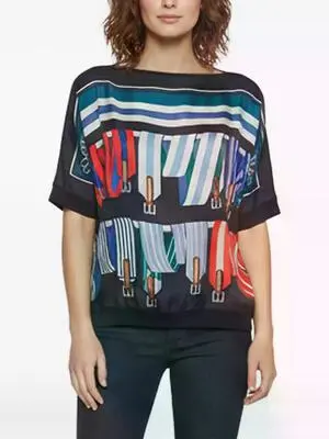 Hermès Graphic-print Short-sleeve Blouse - Blue