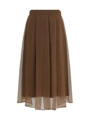 Brunello Cucinelli Pleated Circle Midi Skirt - Brown