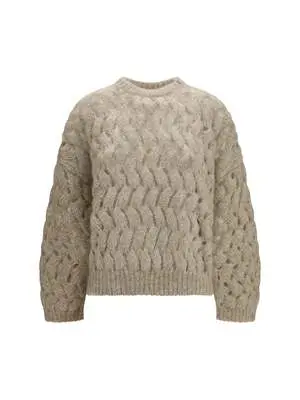Brunello Cucinelli Dazzling Zigzag Cables Mohair And Wool Sweater - Cream