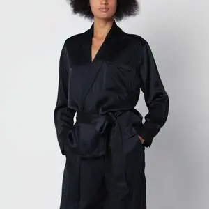Victoria Beckham Midnight Alba Shirt In Satin - Blue
