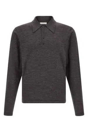 LEMAIRE Long-sleeve Polo In Mouliné Wool - Brown