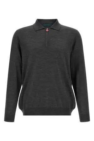 Kiton 14-micron Wool Polo With Enamel Zip Detail - Gray