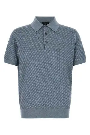 Brioni Short-sleeved Polo Shirt With Textured Weave - Blue