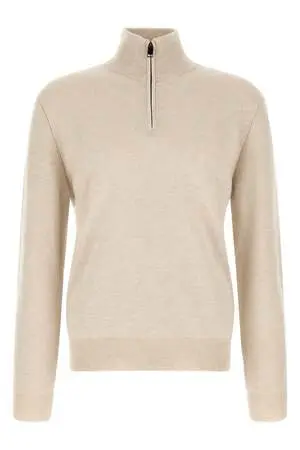 Brioni Ribbed Half-zip Sweater - Beige
