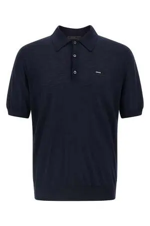 Prada Virgin Wool Polo Shirt With Logo Detail - Blue