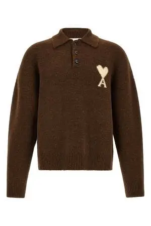 AMI Paris De Coeur Polo Sweater - Brown