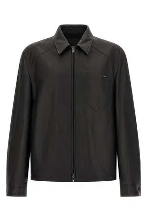 Prada Nappa Leather Jacket With Logo Plaque - Black