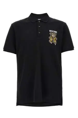 Moschino Cotton Piqué Polo With Teddy Bear Print - Black