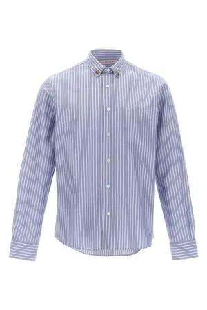 Valentino Garavani Shirt 'vlogo Signature Striped Oxford - Light Blue
