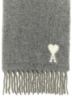 AMI Paris De Coeur Logo Fringed Scarf