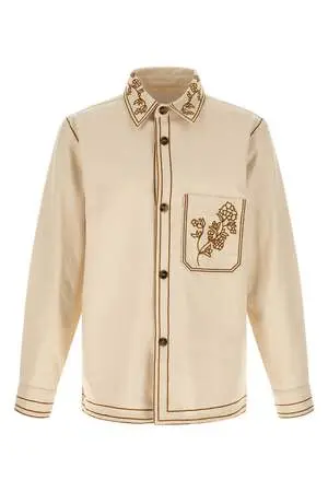 MARANT Overshirt With Floral Embroidery - Beige