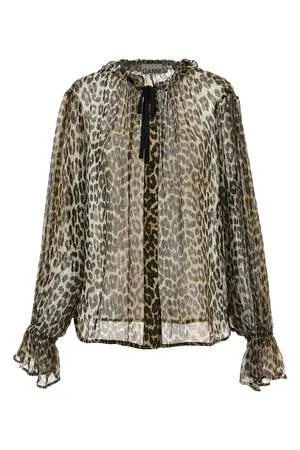 GANNI Shirt 'printed Viscose Chiffon Tie String