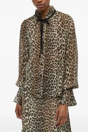 GANNI Shirt 'printed Viscose Chiffon Tie String