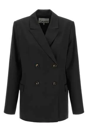 GANNI Double-breasted Wool Blazer - Black