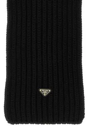 Prada Virgin Wool Rib-knit Scarf With Enamel Triangle Logo