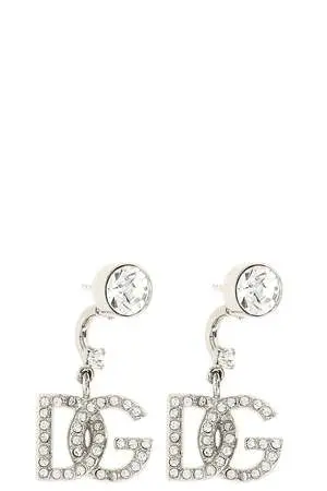 Dolce & Gabbana Drop Earrings With Dg Logo - Silver