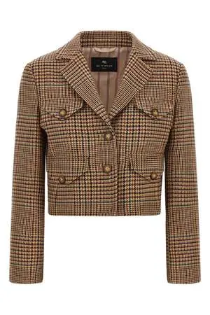 Etro Cropped Wool Blazer With Pegasus Buttons - Brown