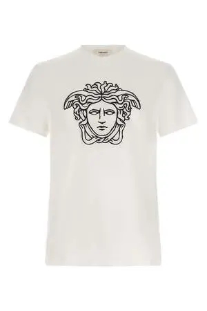 Versace Cotton T-shirt With Medusa Embroidery - White/black