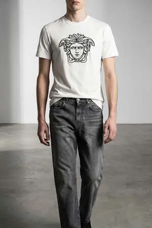 Versace Cotton T-shirt With Medusa Embroidery