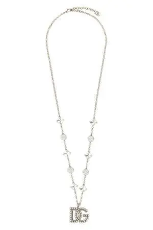 Dolce & Gabbana Fine Link Necklace With Crystal Dg Logo - Silver