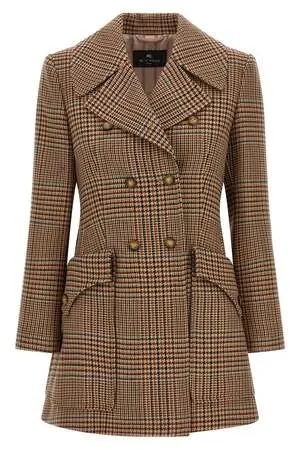 Etro Pure Wool Coat With Prince Of Wales Check - Brown