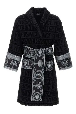 Versace Bathrobe With Crystal Embroidery - Black