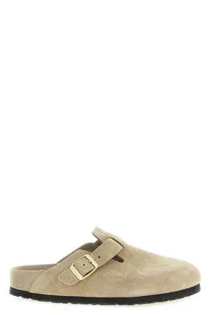 BIRKENSTOCK Suede Clog With Engraved Buckle - Beige