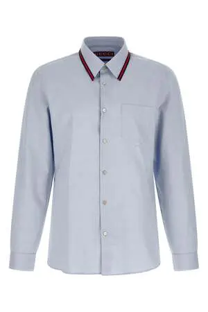 Gucci Shirt With Web Collar - Light Blue