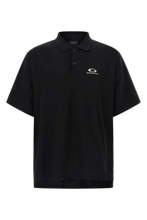 Balenciaga Polo With Embroidered Laurel Logo - Black