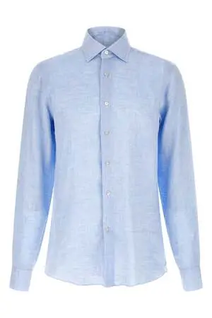 BORRIELLO NAPOLI Linen Shirt With Spread Collar - Light Blue