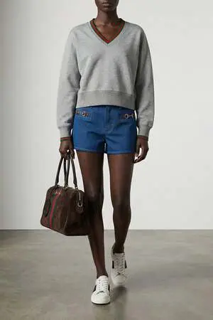 Gucci V-neck Sweatshirt With Web Stripe Details