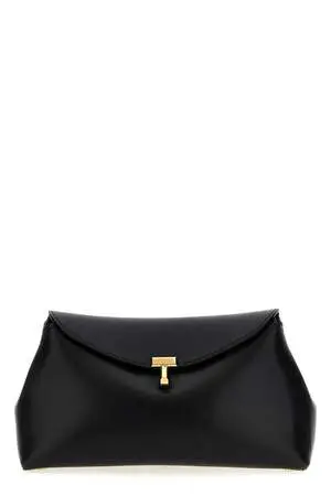 TOTEME Leather Clutch With Gold-tone T-lock - Black