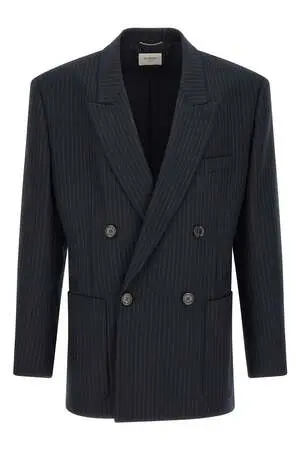 Saint Laurent Pinstripe Double-breasted Blazer - Blue