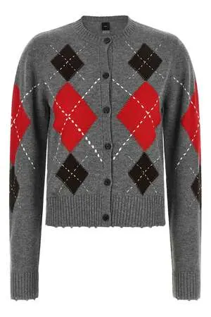 Pinko Cardigan With Intarsia Diamond Motif - Gray