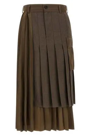 Sacai Skirt With Asymmetrical Pleated Panels - Brown