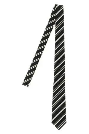Saint Laurent Diagonal Stripe Silk-blend Jacquard Tie - Black